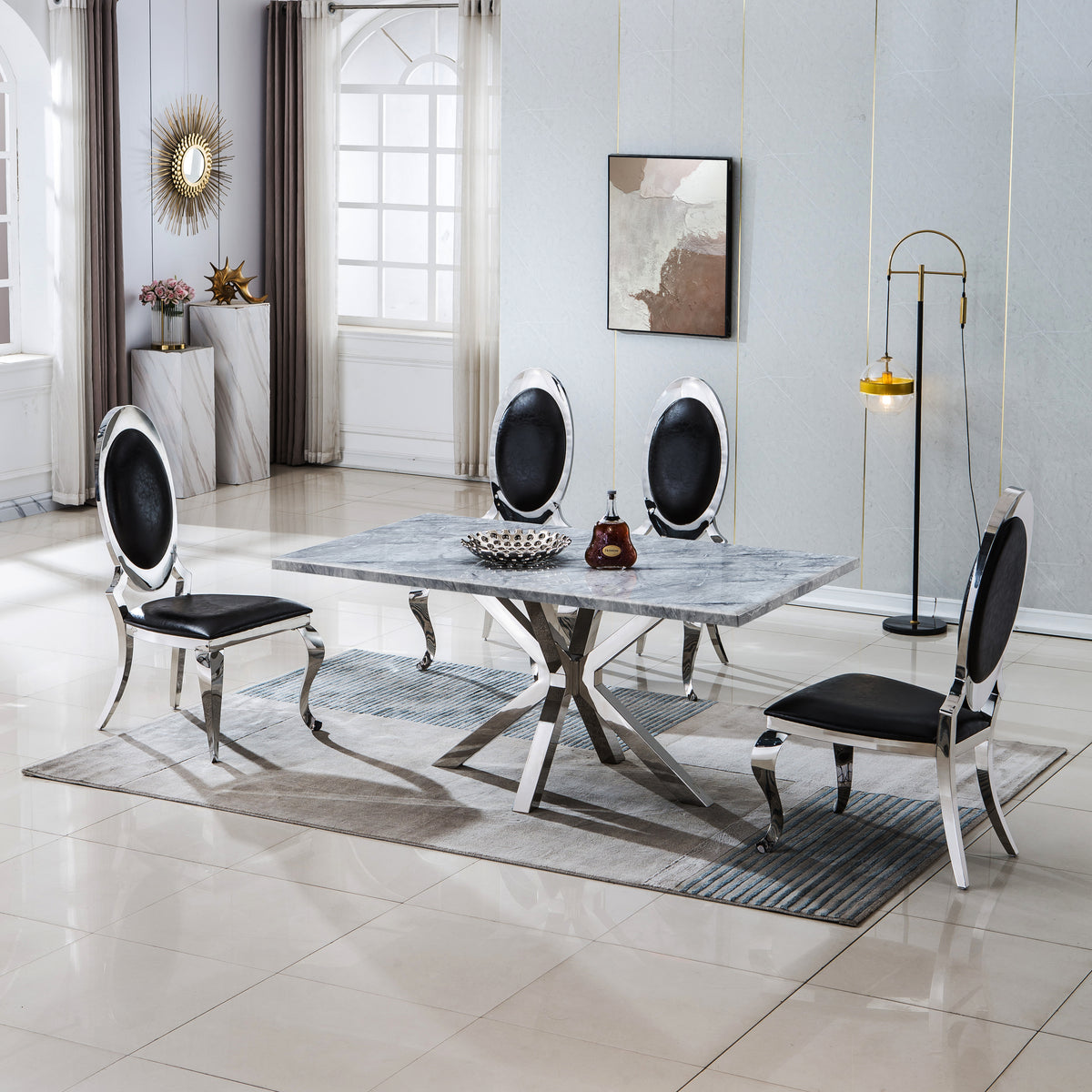 Dining Set with Marble Tabletop Dining Table and 4 Chairs - Ivy – Wizmodern